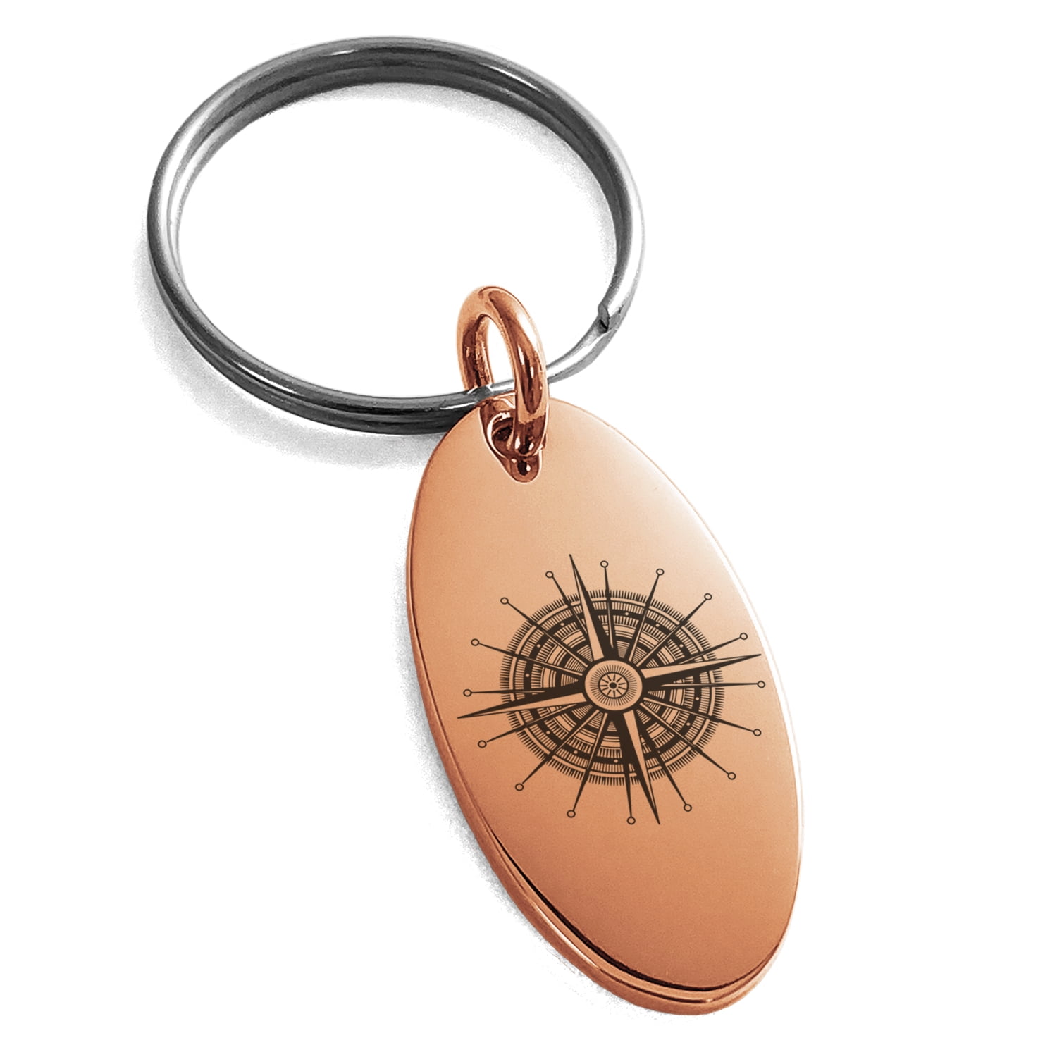 Stainless Steel Nautical Needle Dial Compass Engraved Small Oval Charm ...