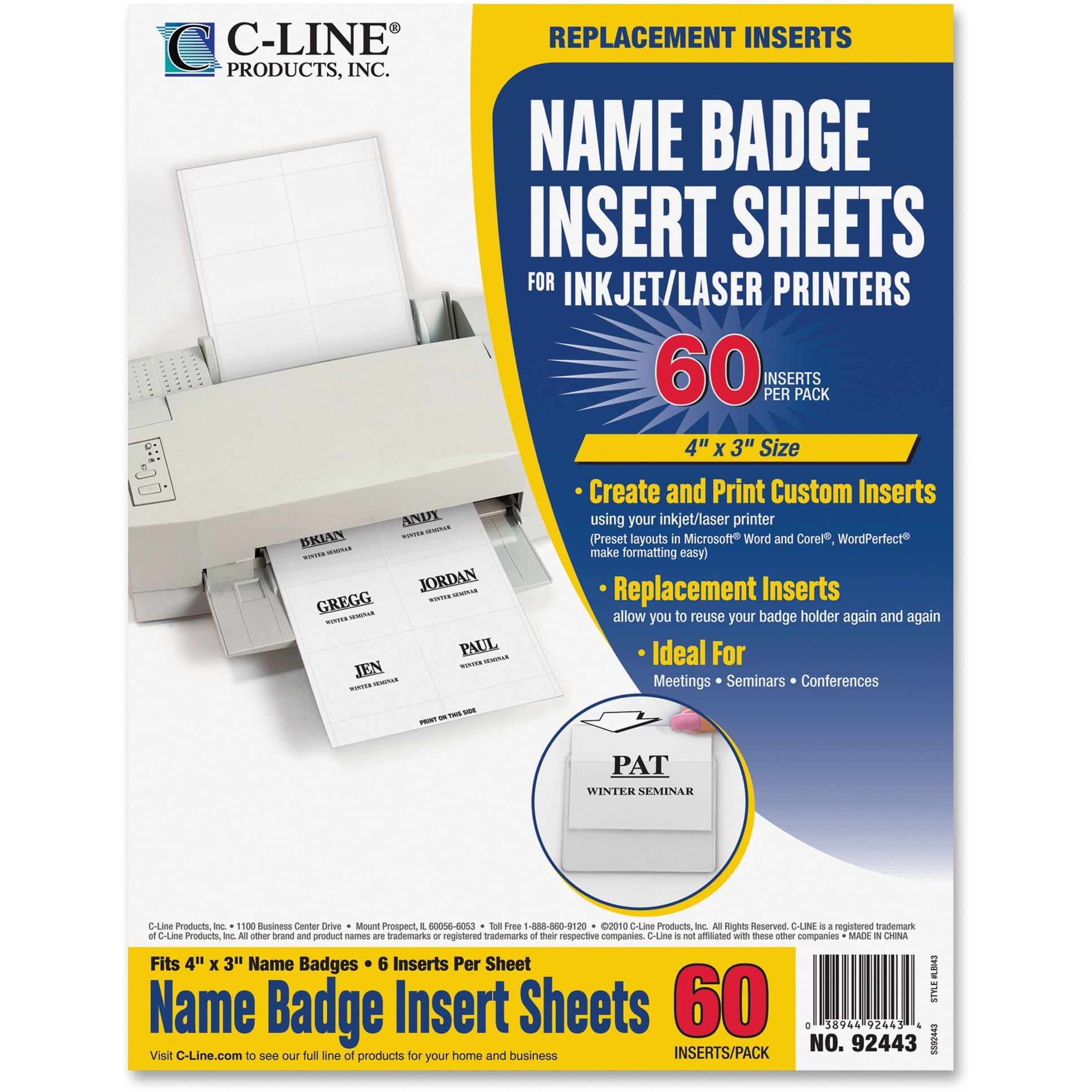 Name Badge Inserts, 4 X 3, White, 60/pack | Bundle of 5 Packs - Walmart.com