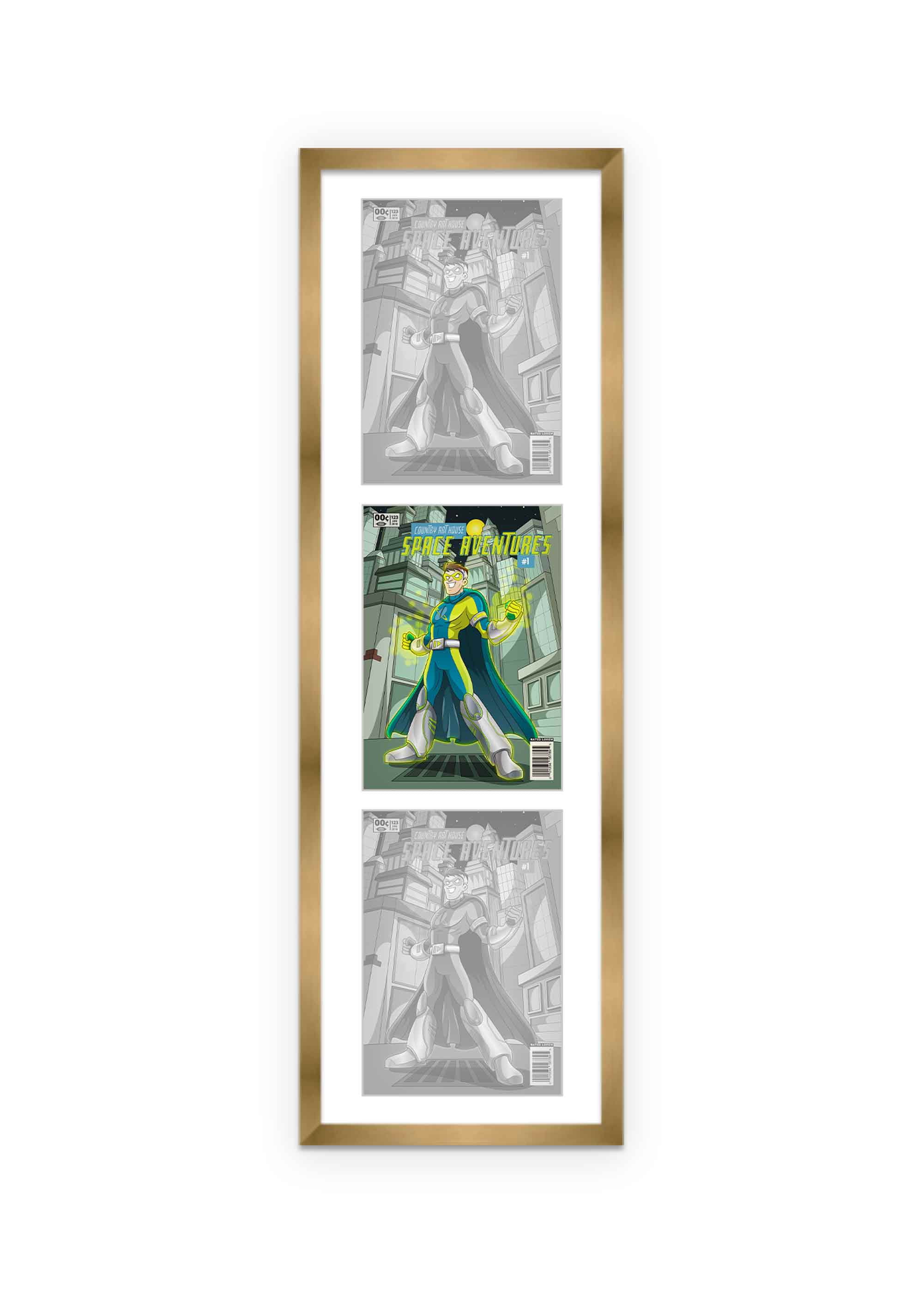 Gold Comic Book Frame with White Mat - 3 Openingss to Display 3 6.875 ...