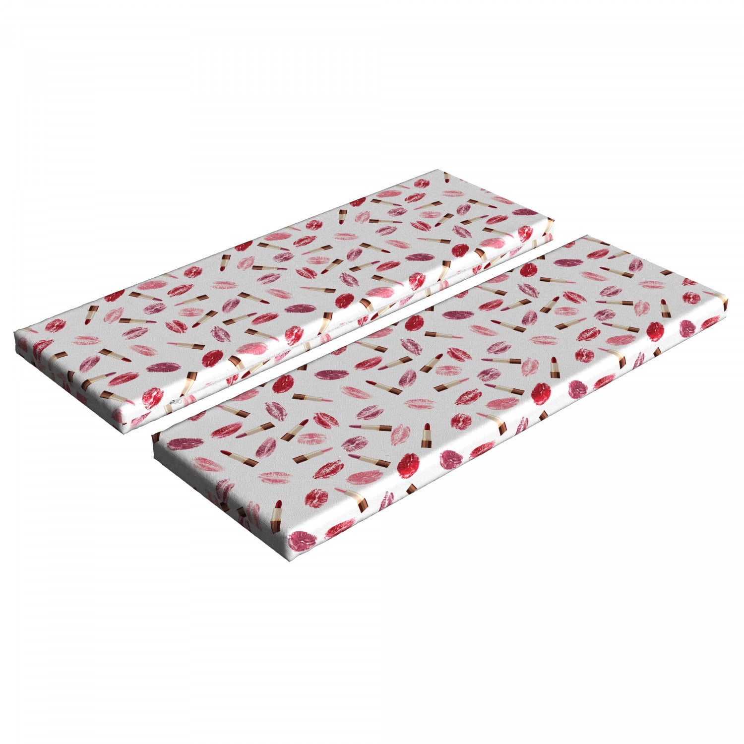 Cosmetics Bench Cushion Set of 2, Beauty Theme Pink and Burgundy ...