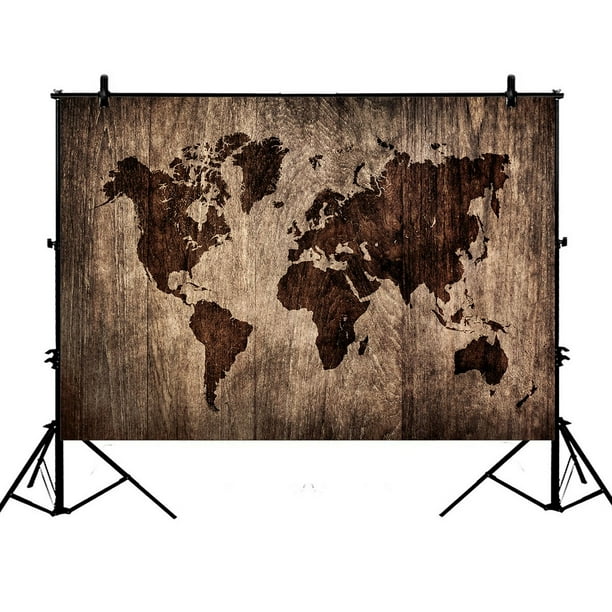 BSDHOME 7x5ft Earth Map Backdrops, World Map on Wooden Pattern ...