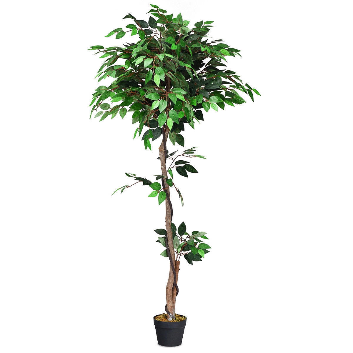 Gymax Artificial Ficus Silk Tree Wood Trunks Green 5.5 Feet Holiday ...