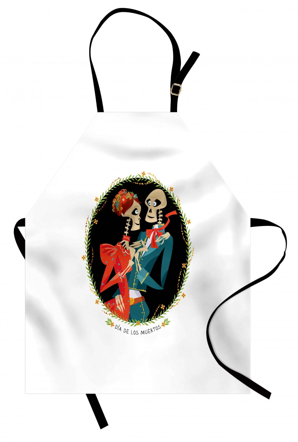 Day of the Dead Apron Skeleton Couple in Love Oval Frame with Green ...