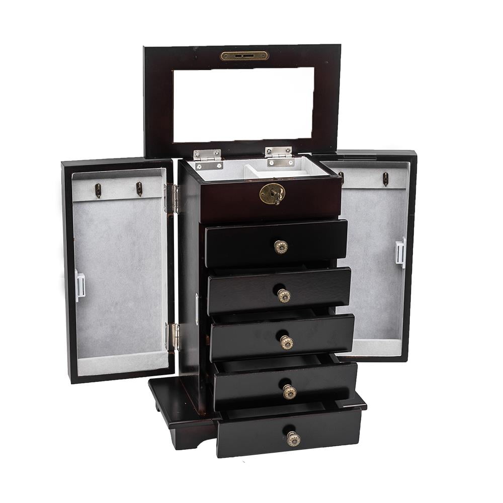 UBesGoo 5-Drawer Large Wooden Jewelry Chest Cabinet, Mirroed Jewelry ...