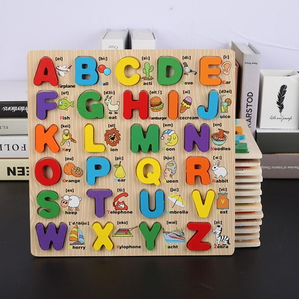 Rompecabezas del alfabeto de madera para niños pequeños de 1, 2, 3, 4 y ...