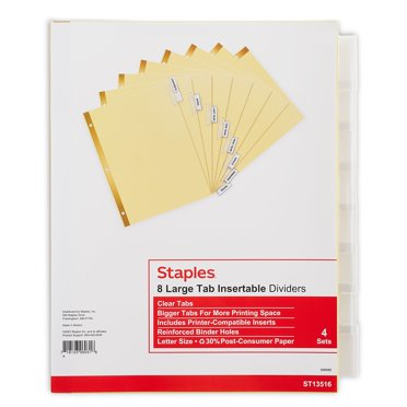 Staples Big Tab Blank Paper Dividers 8-Tab Multicolor 4/Pack (13517/ ...