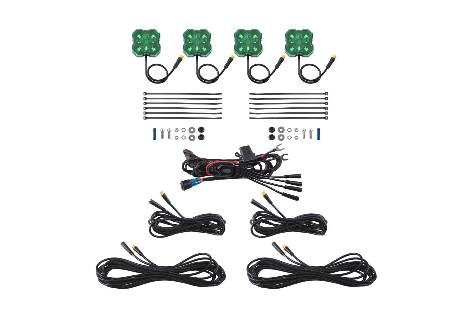 Diode Dynamics Stage Series Single-Color LED Rock Light Green M8 4-pack ...