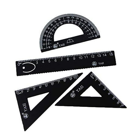 4 PCS Math Geometry Tool Steel Black Ruler Sets Protractor Triangle for ...