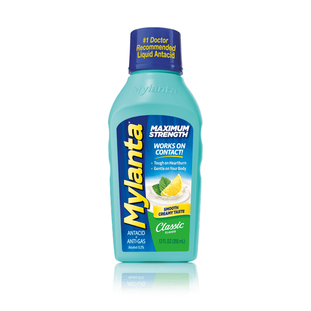 Mylanta Maximum Strength Liquid Antacid + Anti-Gas, Classic Flavor ...