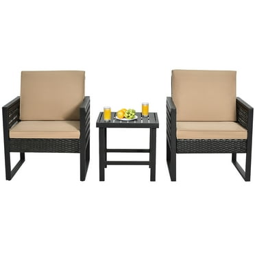 3 Piece Wicker Conversation Set -Black - Walmart.com