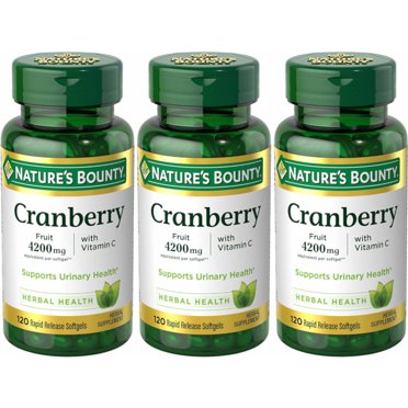Nature's Bounty Cranberry Fruit 4200 mg, Plus Vitamin C, 120 Softgels (Pack of 2) - Walmart.com