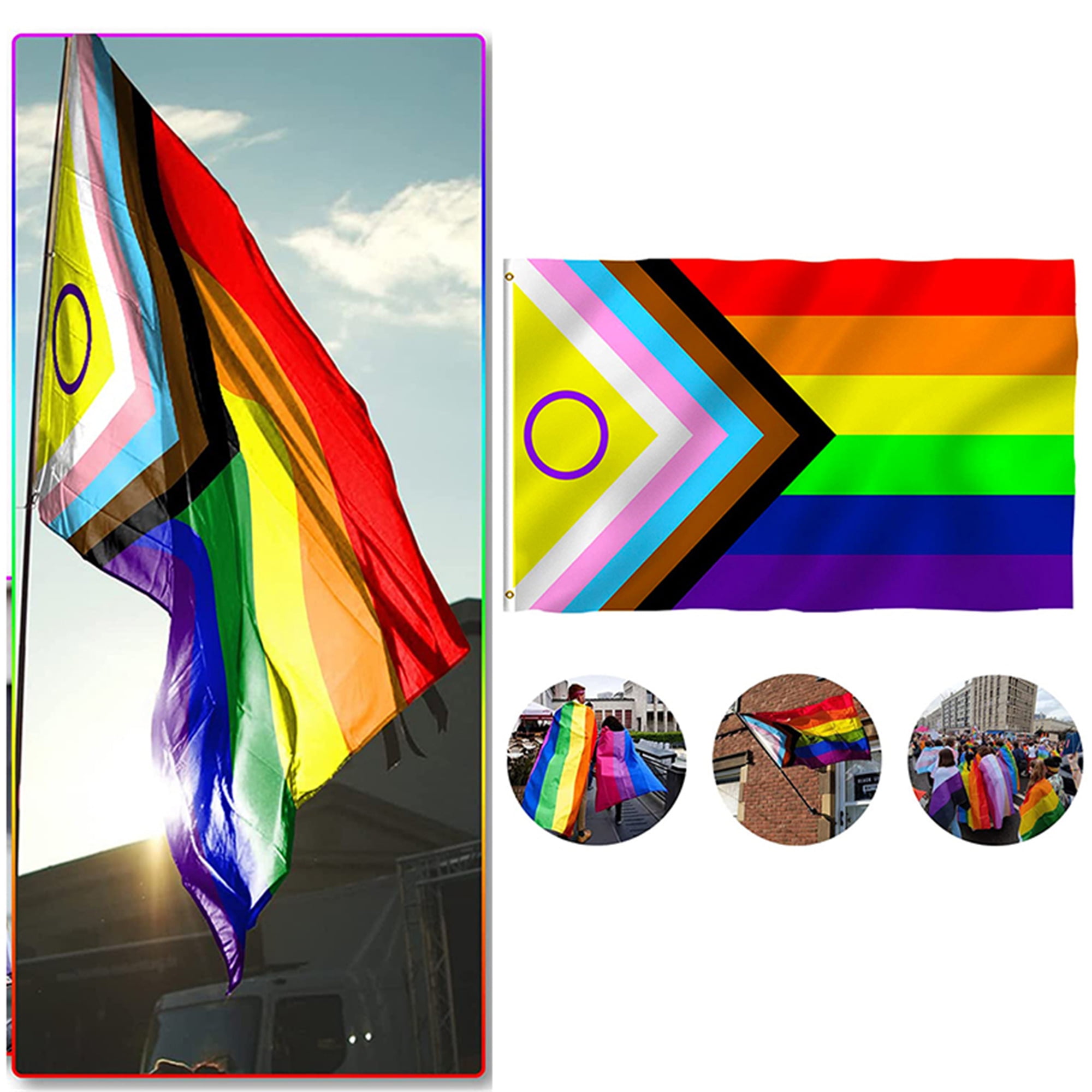 Elbourn Progress Pride Rainbow Flag 3x5 Ft Gay Lesbian Transgender