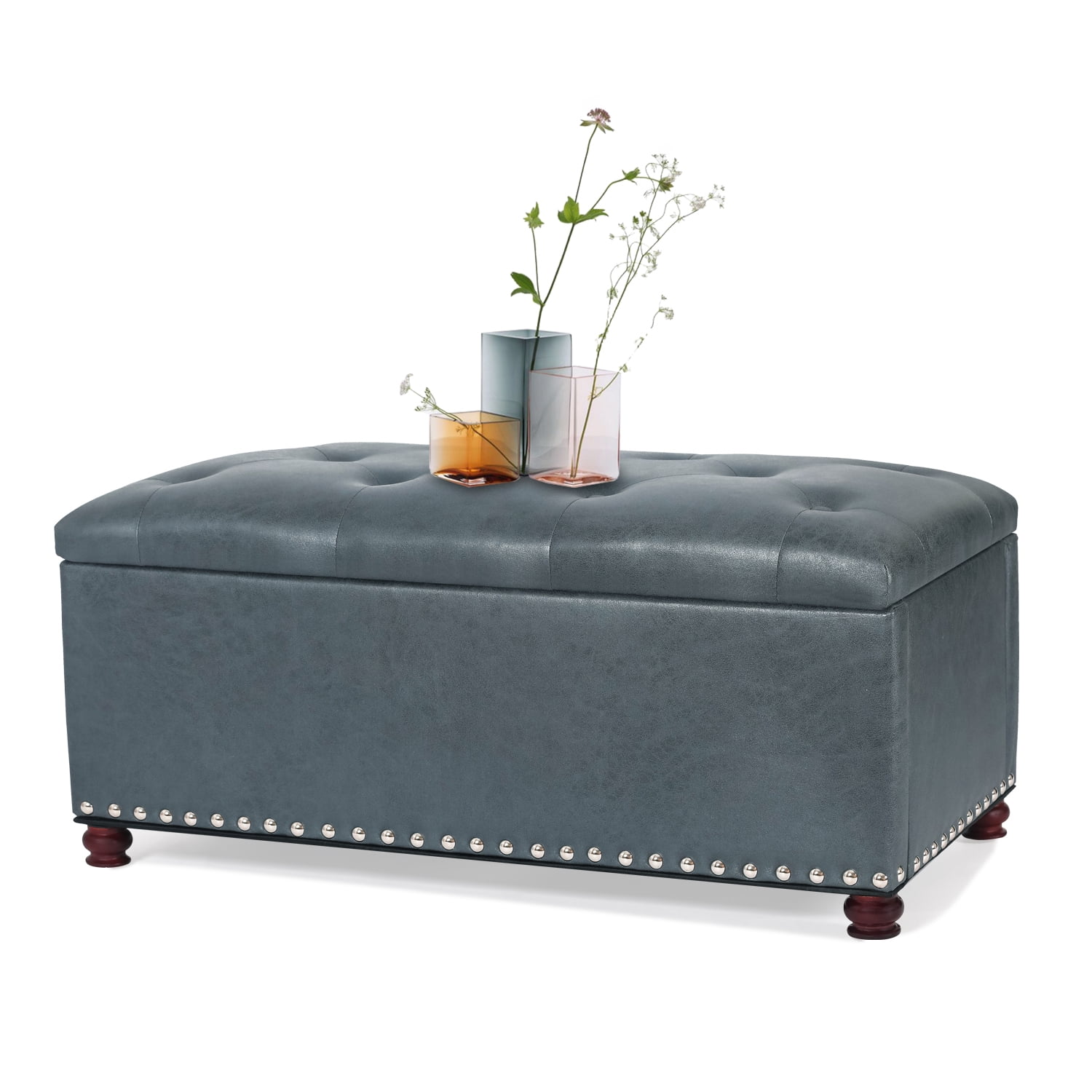 Joveco Large Wooden Storage Ottoman Bench, Bedroom Furniture, Gray ...