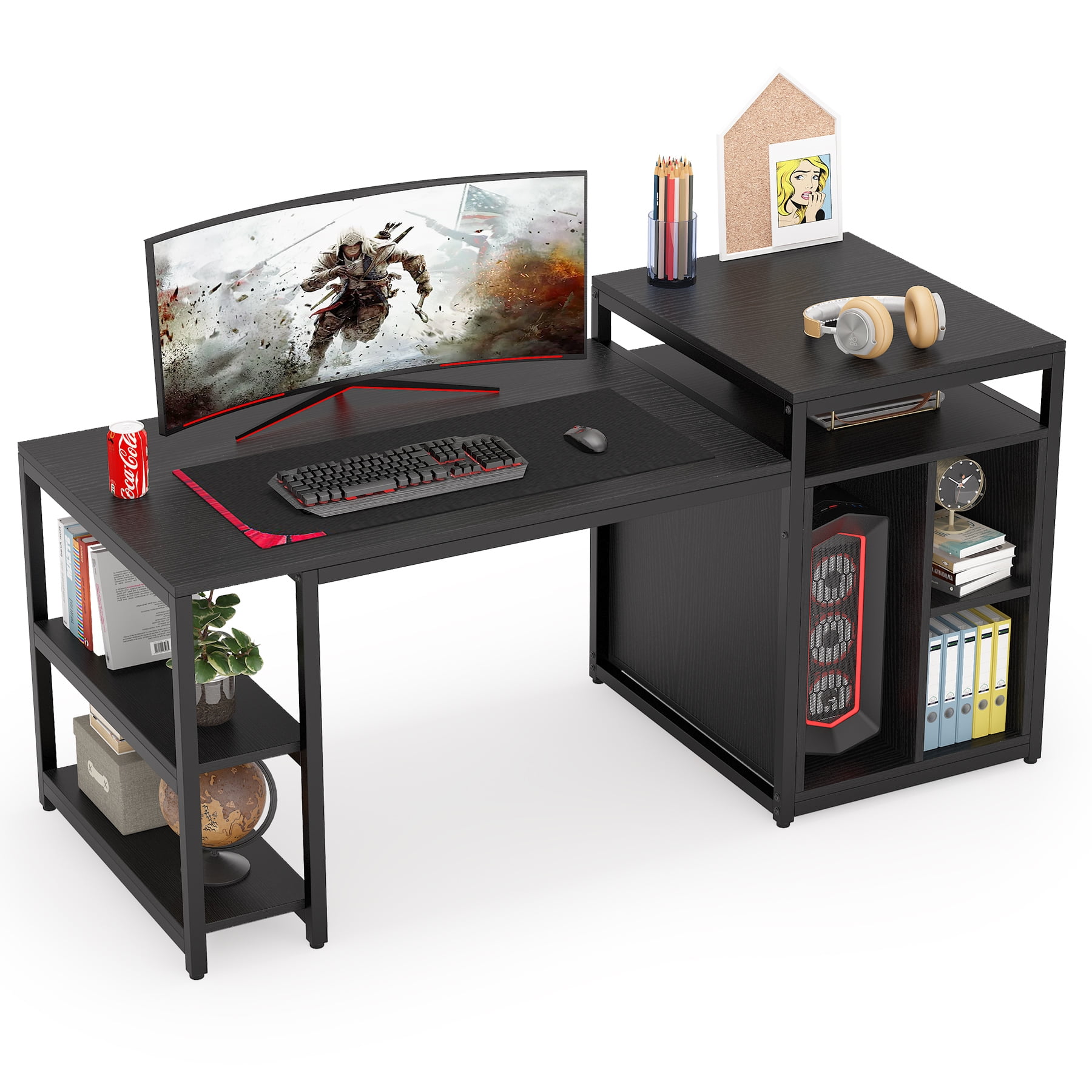 Tribesigns Extra Large Computer Desk with Storage Shelf, Home Office ...