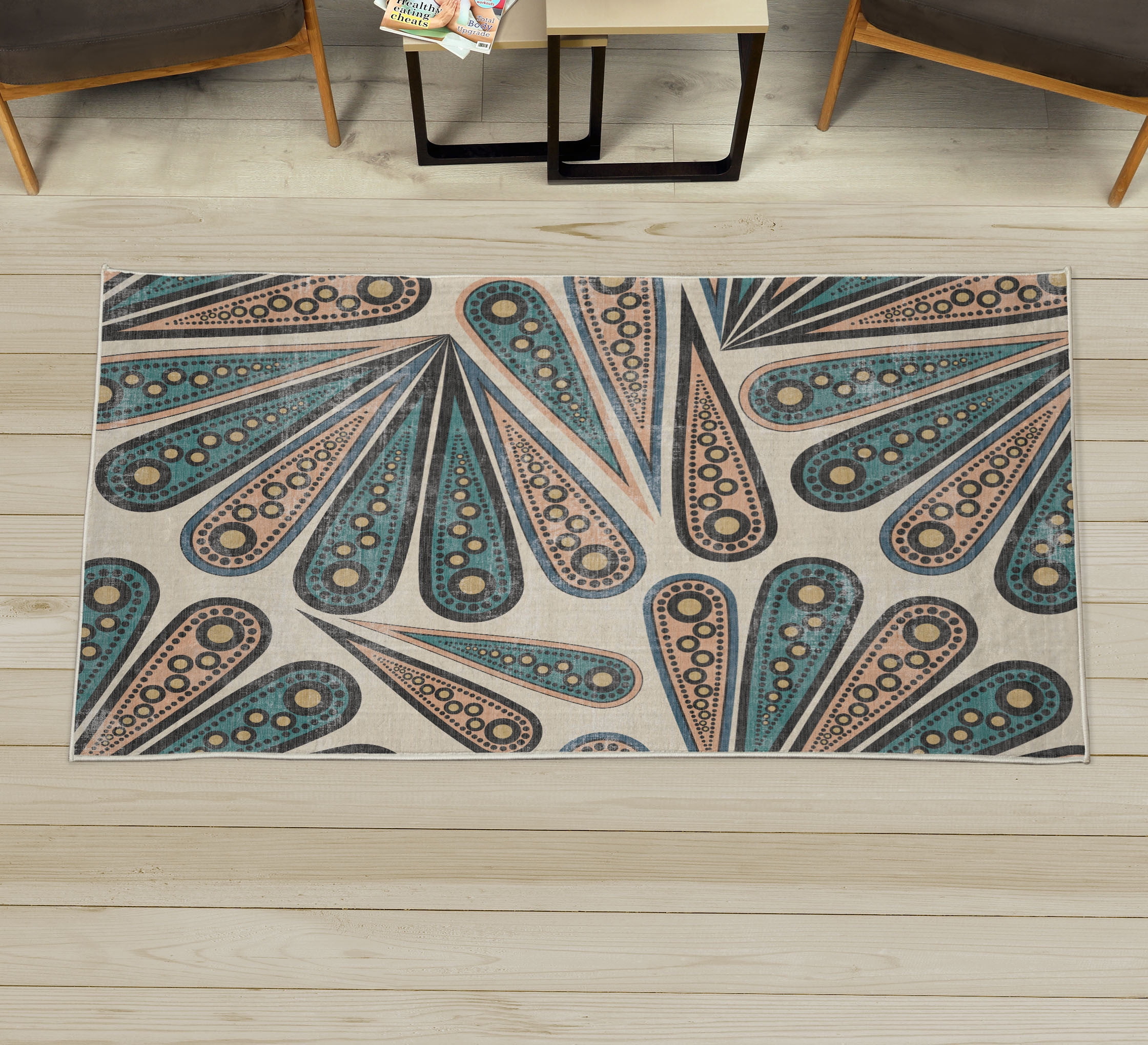 Abstract Decorative Rug, Contemporary Shapes Polka Dots Geometric Curvy ...
