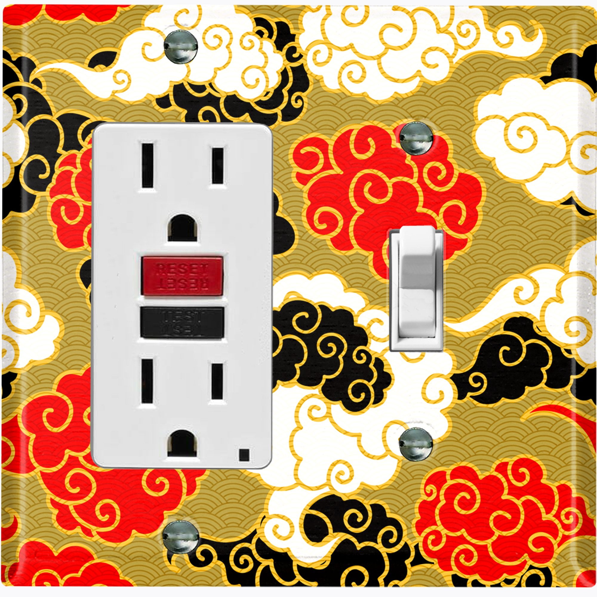 Metal Light Switch Plate Cover Japanese Cloud Pattern Green Wallpaper ...