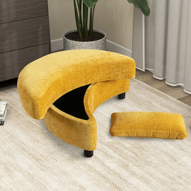 Homlike 32.7" W Chenille Upholstered Ottoman Half Crescent Moon Storage ...