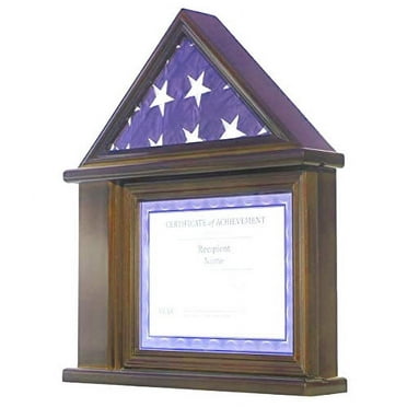 BizChair Flag and Certificate Display Case, Solid Pine Wood Flag Shadow ...