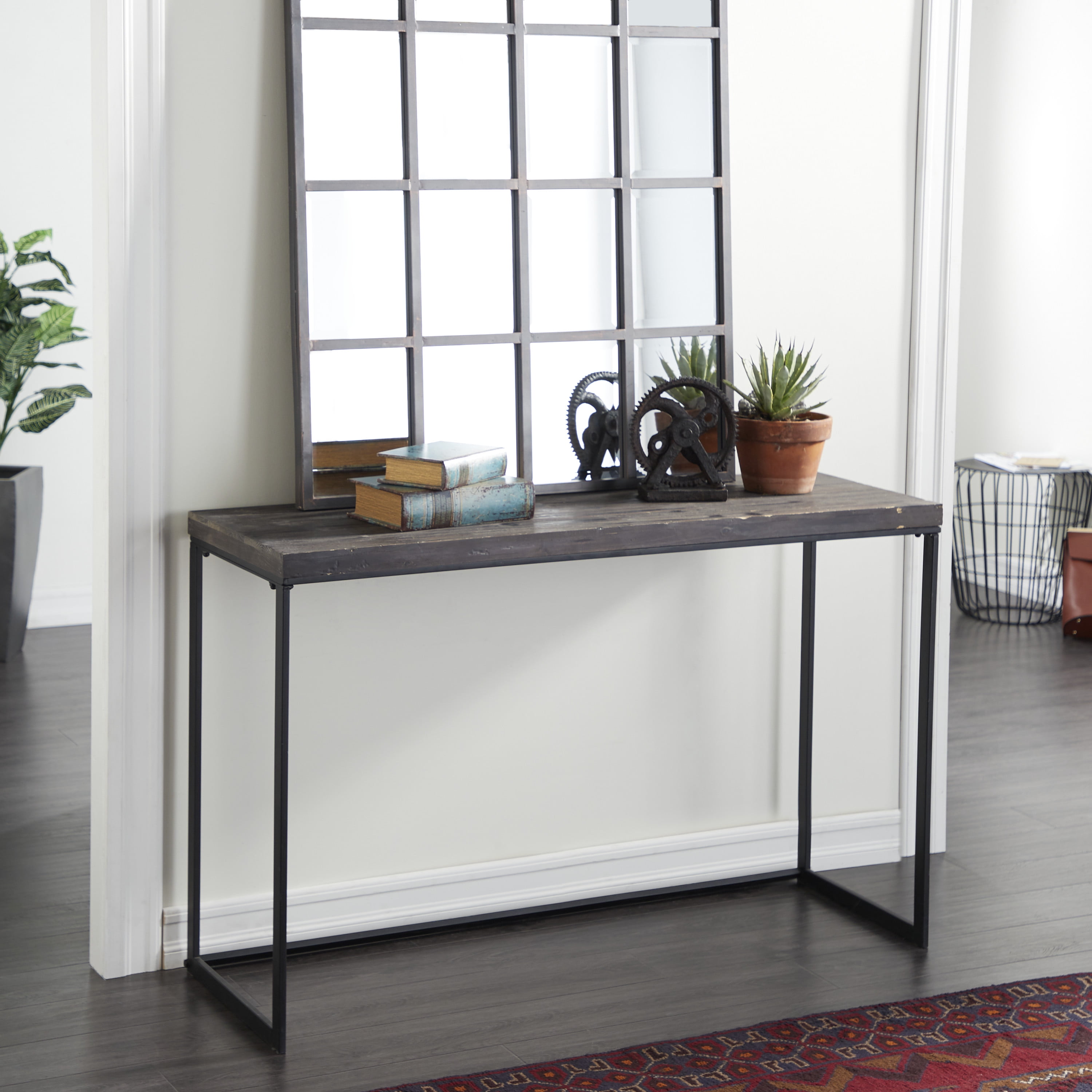 DecMode 52" x 33" Black Wood Console Table with Black Metal Legs, 1 ...