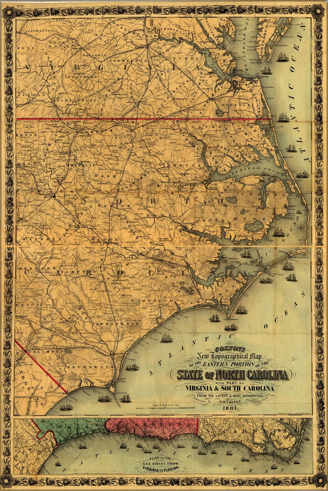 24"x36" Gallery Poster, map of eastern portion of North Carolina 1861 ...