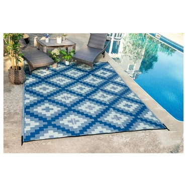 B-USA Outdoor Rugs Plastic Straw Patio Rugs-5x7 ft. Blue Reversible ...