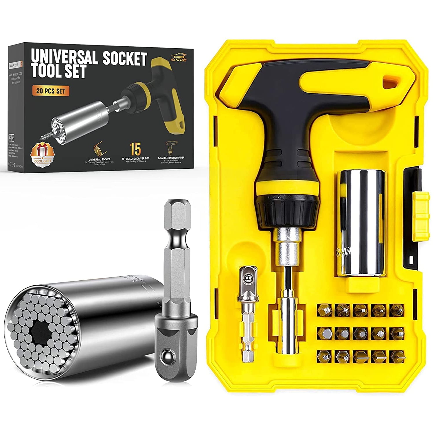 DOMETOUR Magnetic Ratchet Screwdriver Set with Power Drill Adapter ...
