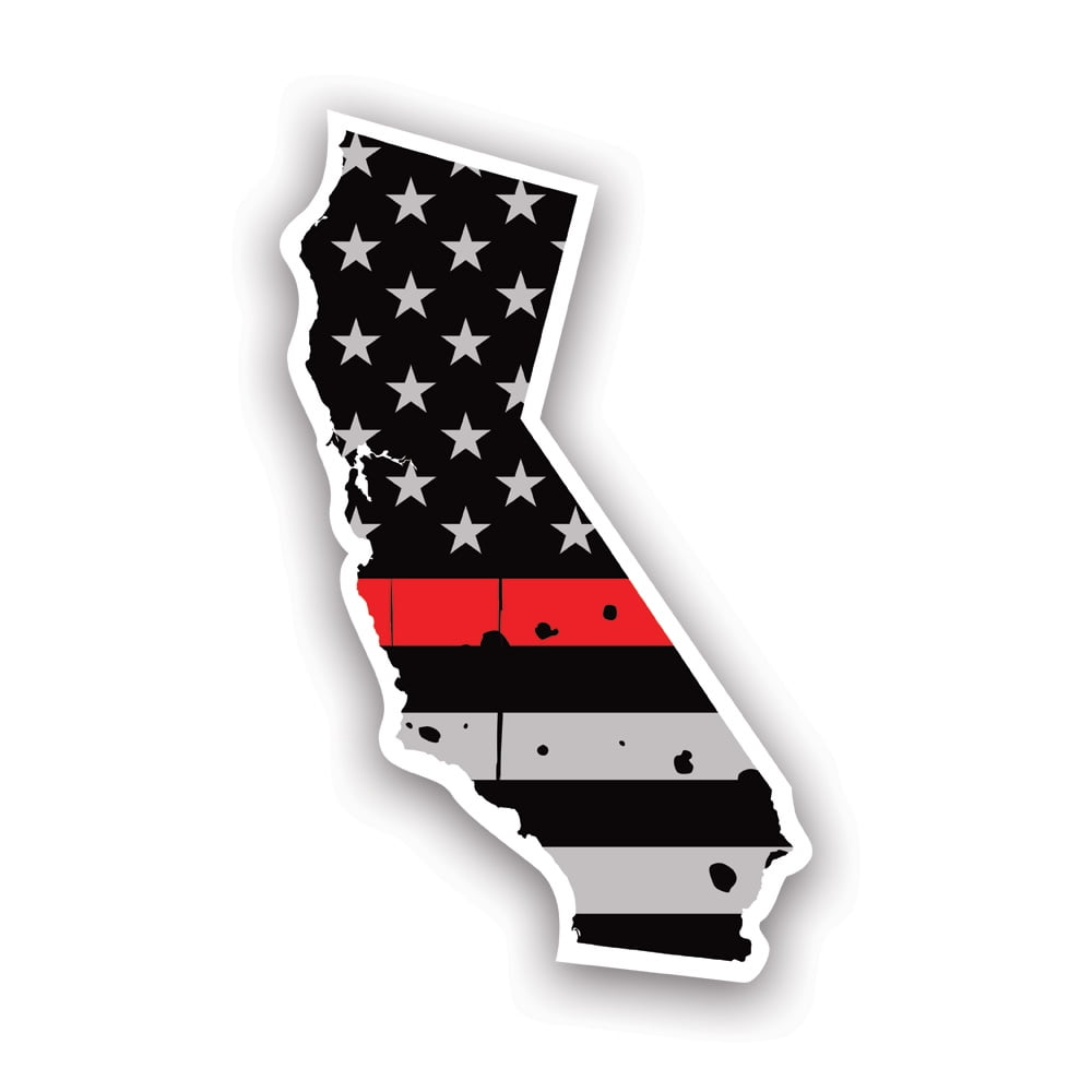 Distressed Thin Red Line California State Shaped Subdued US Flag ...