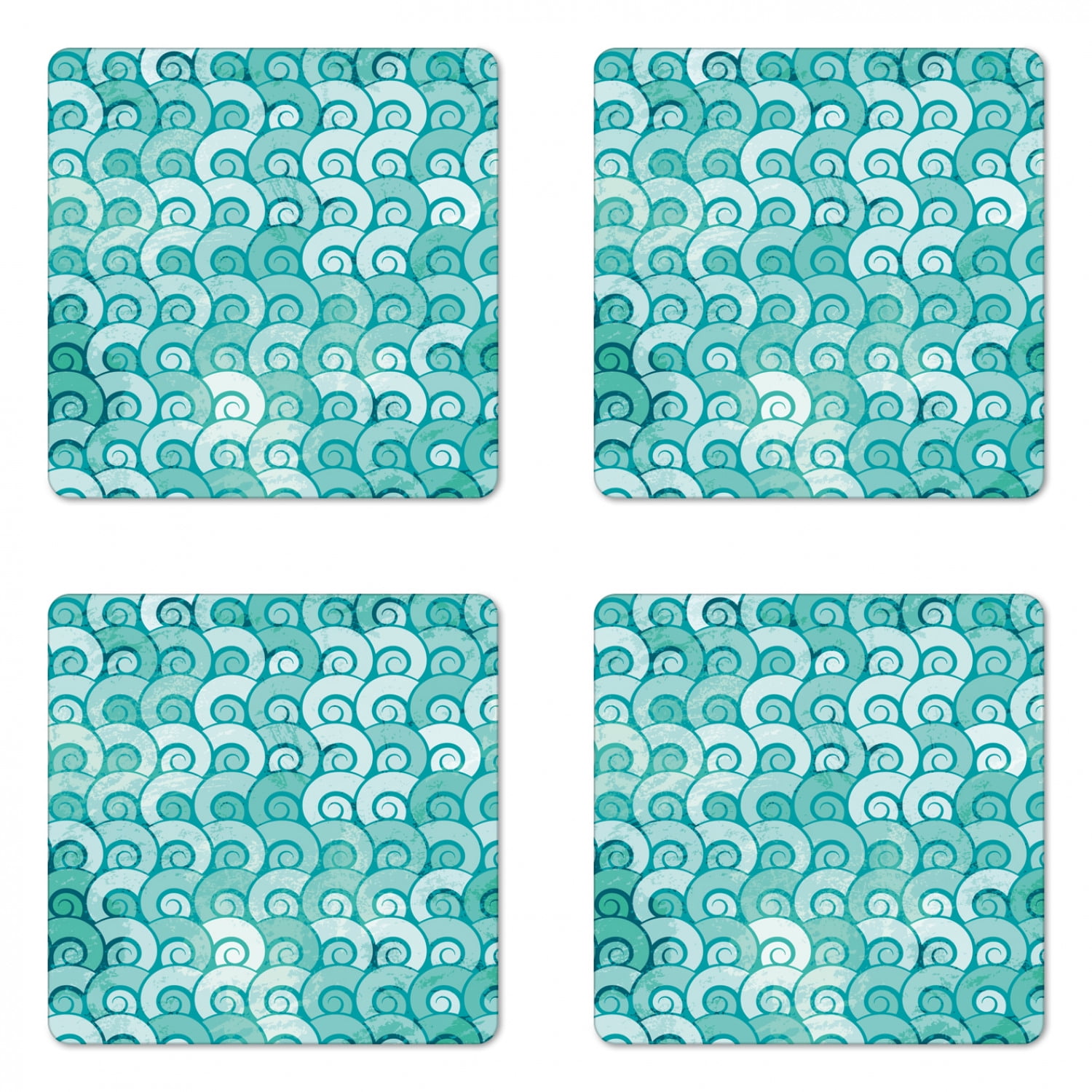 Ocean Coaster Set of 4, Abstract Swirled Sea Waves Pattern Spiral Forms ...
