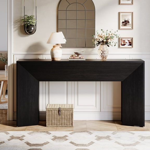 57-Inch Fluted Long Entryway Table, Tambour Waterfall Design Console ...