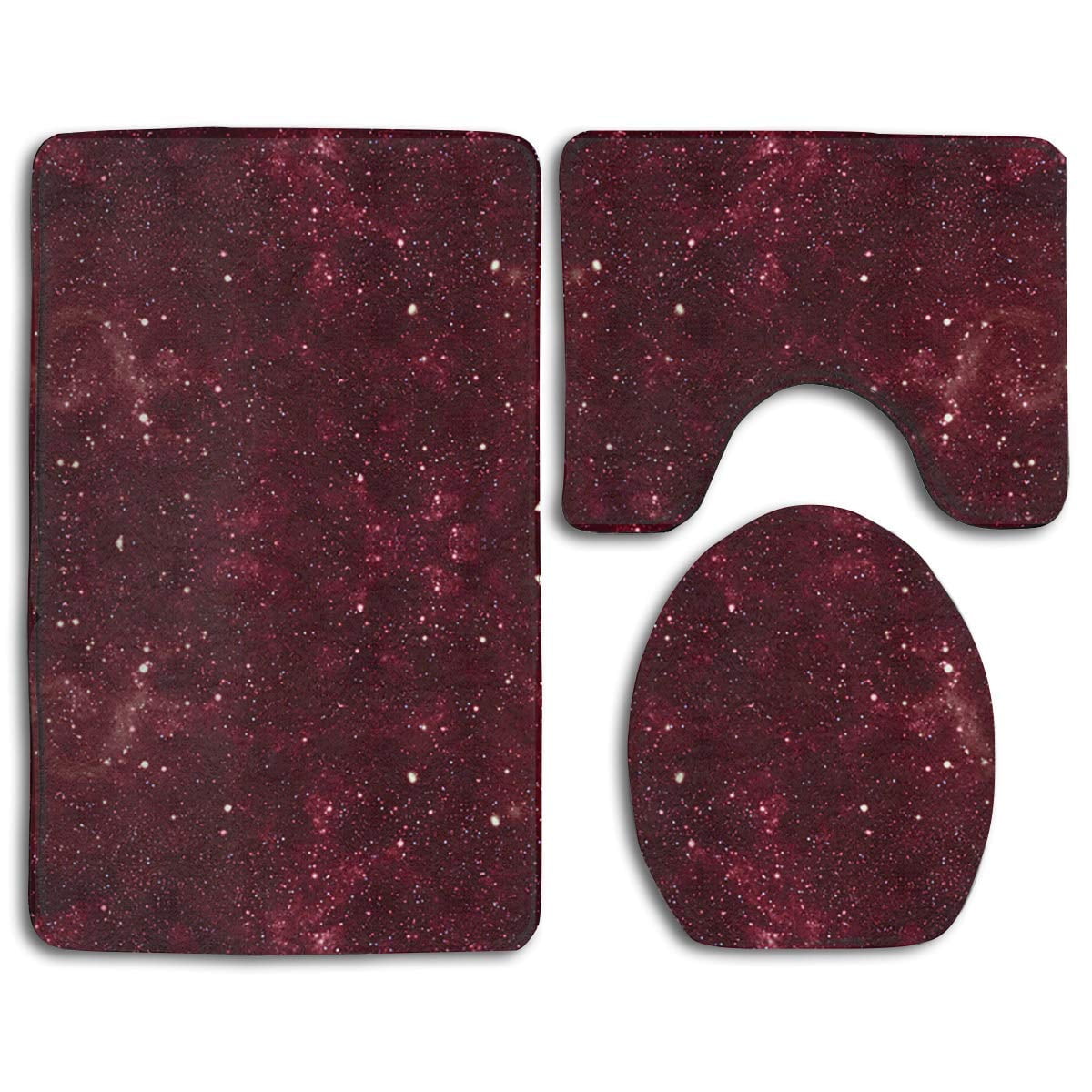 CHAPLLE Maroon Galaxy 3 Piece Bathroom Rugs Set Bath Rug Contour Mat ...