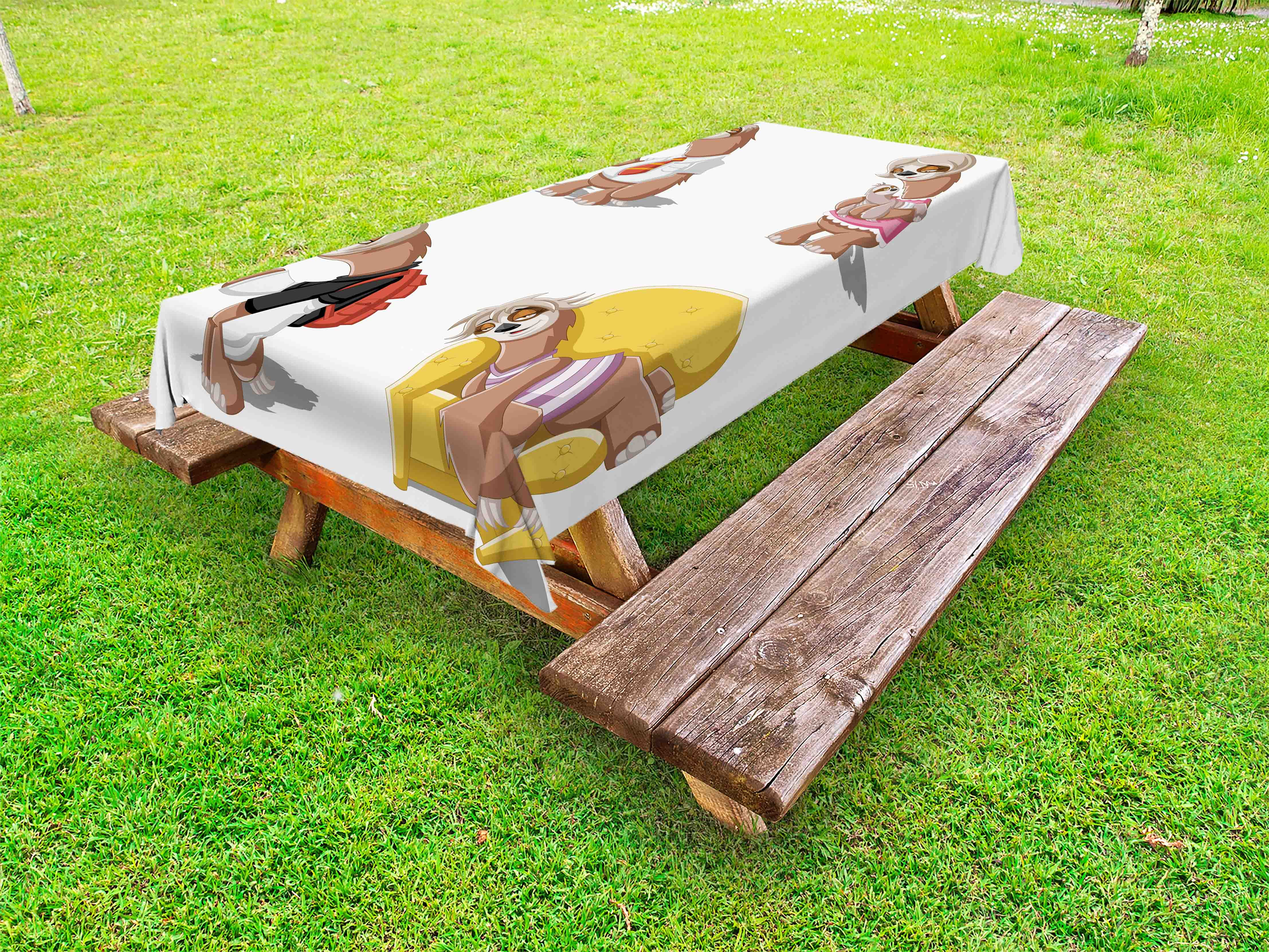 Sloth Outdoor Tablecloth, Cartoon Lazy Sloths Family Father Mother Baby ...