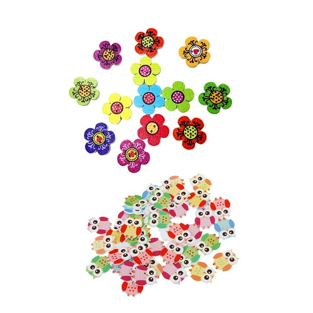 100Pcs Botones De De Flores Multicolores + 50Pcs De Dibujos Animados ...