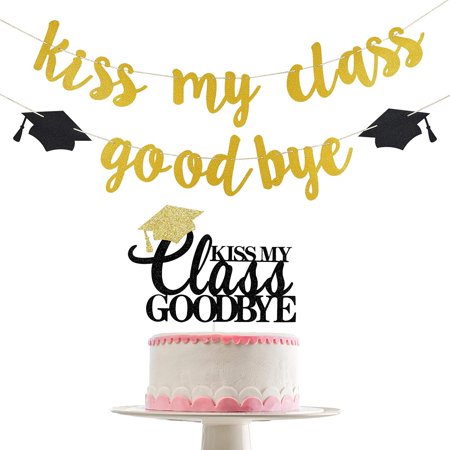Graduation Party Favors- Gold Glitter Kiss My Class Goodbye Banner and ...