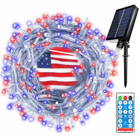 Solar 300Leds 109ft String Lights Patriotic Lights 8 Modes Connectable ...