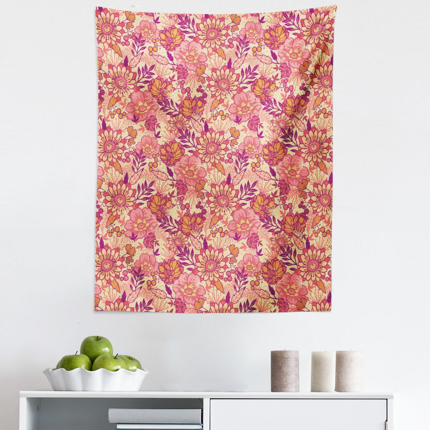 Purple Rose Tapestry, Flowers Spring Awakening Lawn Floral Pattern ...