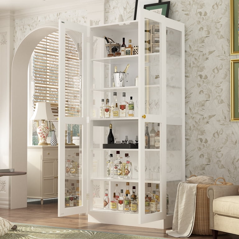 Curios Wall Mount Curio Cabinet Display Glass Doors