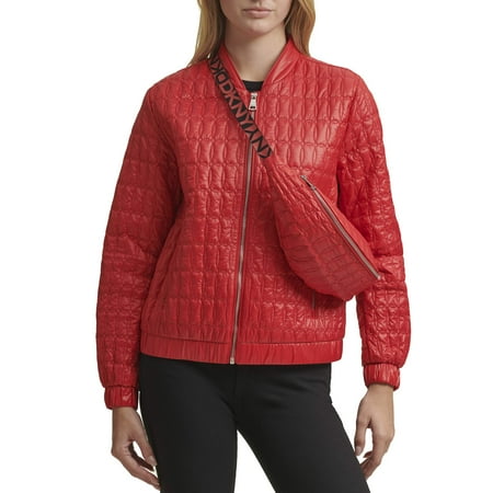 DKNY Women's Quilted Packable Jacket with Bag, red, Extra Small ...