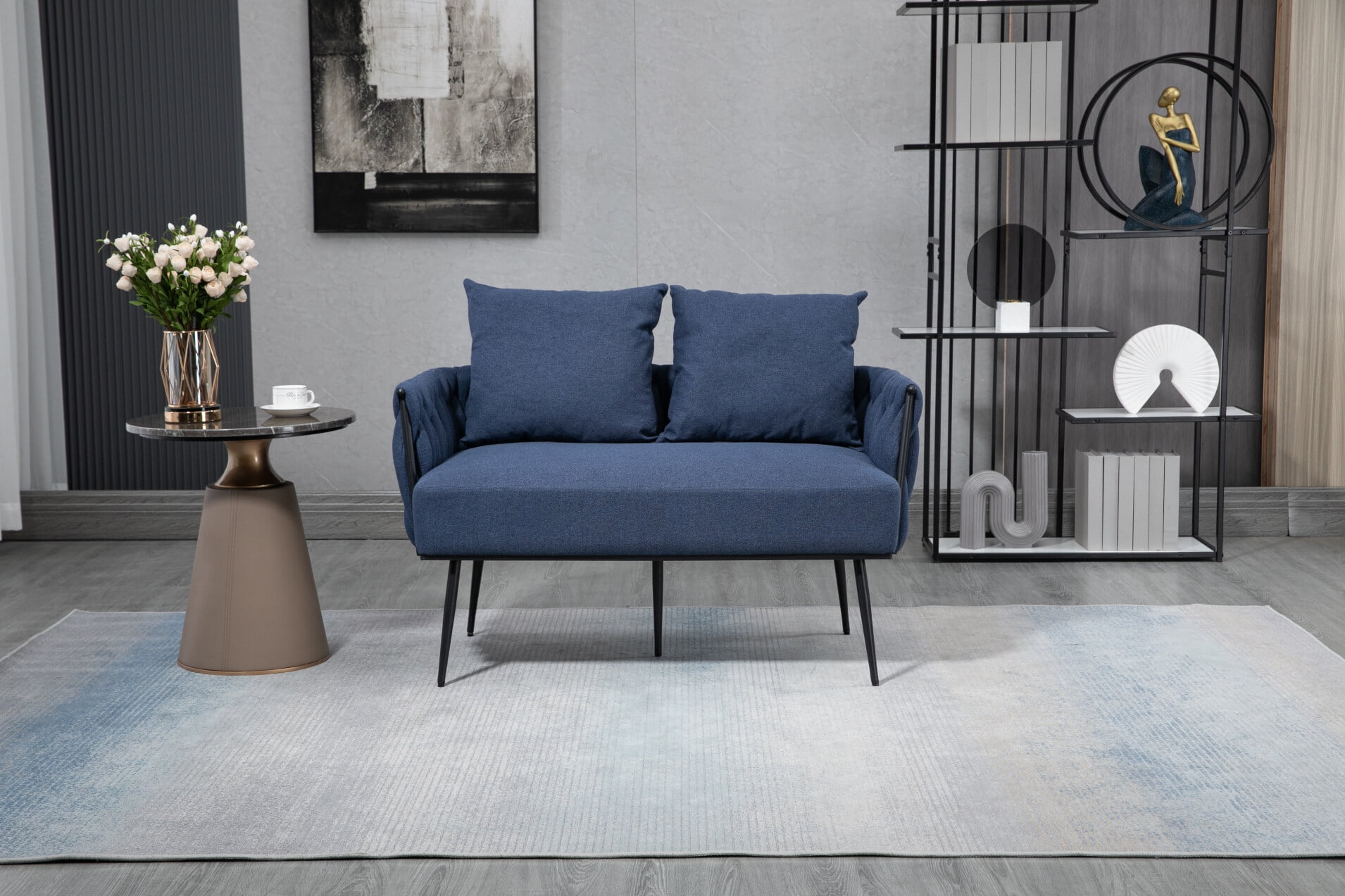 Modern Linen Accent Sofa, Upholstered Tufted Sofa with Metal Frame ...