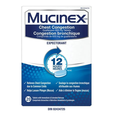 Mucinex Congestion Bronchique Comprimés de 600 mg de Guaifénésine ...