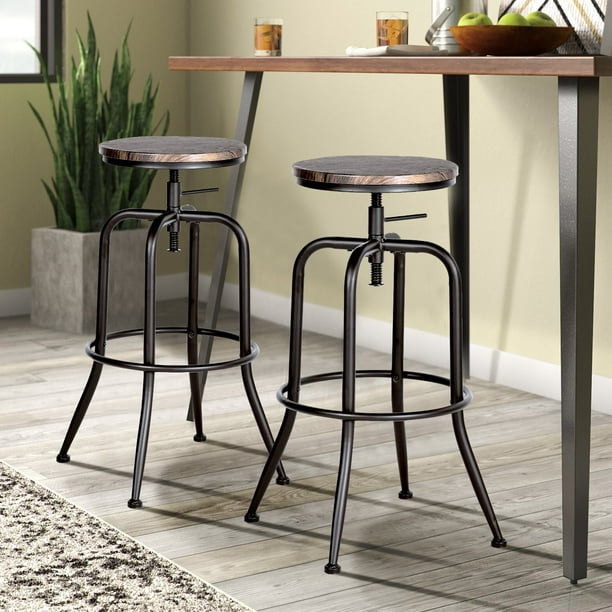 HouseInBox Industrial Bar Stools Set of 2 Adjustable Counter Height Bar ...