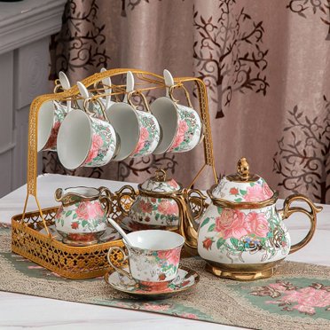 Tea Cup and Saucer Set of 6 (12 pieces), Floral Tea Cups, 8 Oz.Bone China Porcelain - Walmart.com