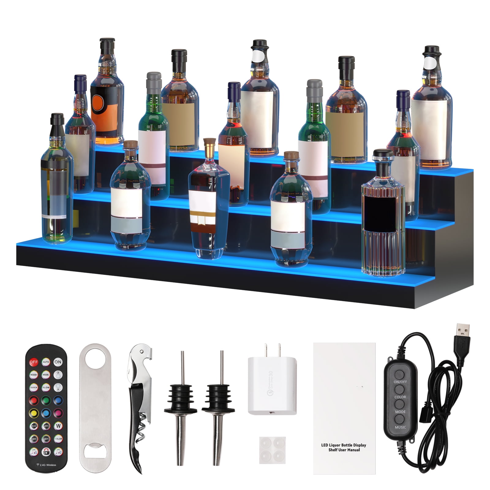 BENTISM LED Lighted Liquor Bottle Display Bar Shelf RF & App Control 40 ...