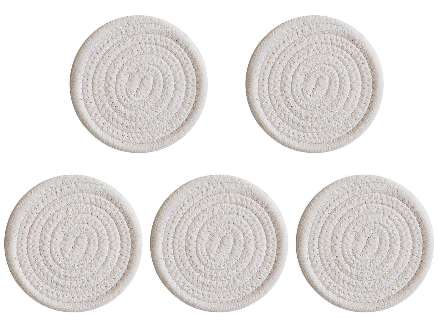 Round Coasters Set of 5, Cotton Woven Braided Hot Pads Place Mats Heat ...