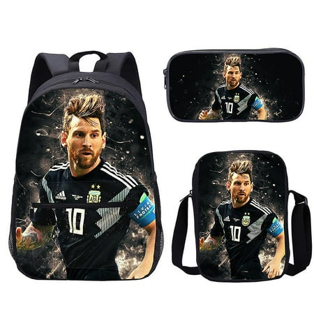 3pcs Super Football Star Leo Messi Print Backpack Boys Girls Laptop ...