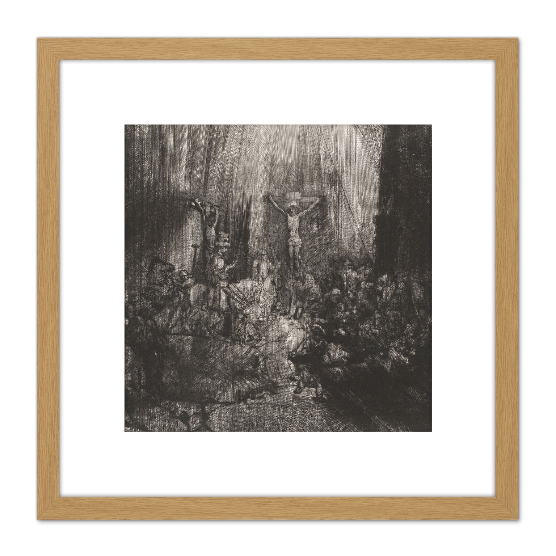 Rembrandt The Three Crosses Painting 8X8 Inch Square Wooden Framed Wall ...