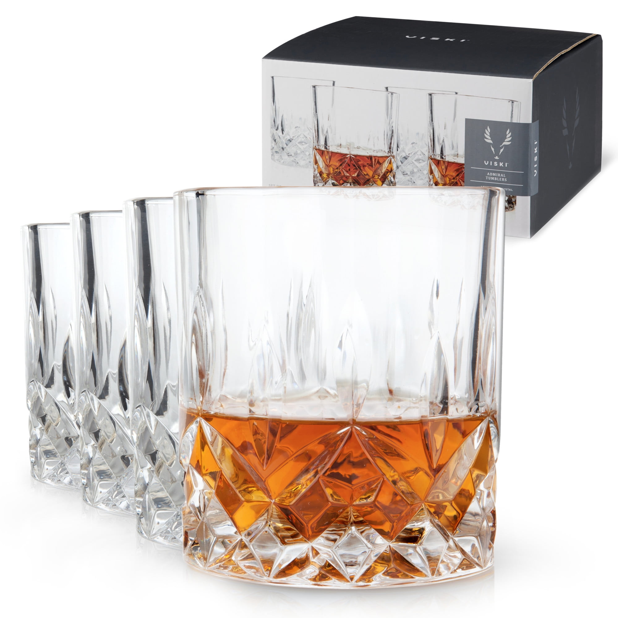 Viski Admiral Crystal Whiskey Tumbler Set of 4 - Premium Crystal Clear ...