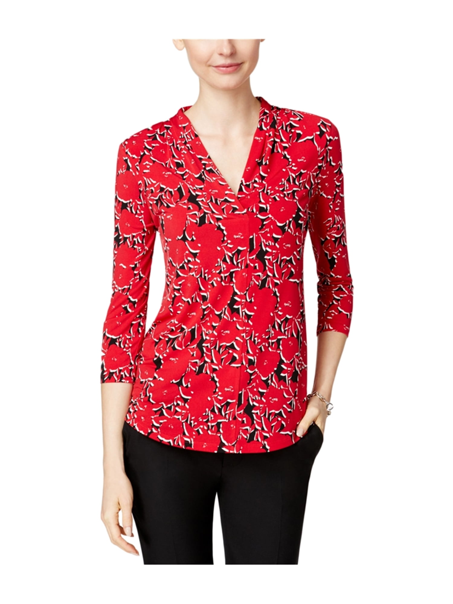Charter Club Charter Club Womens Pleated Floral Pullover Blouse