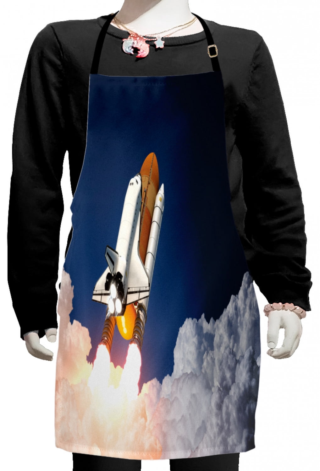 Outer Space Kids Apron, Space Rocket Lifting Through the Clouds Blast ...