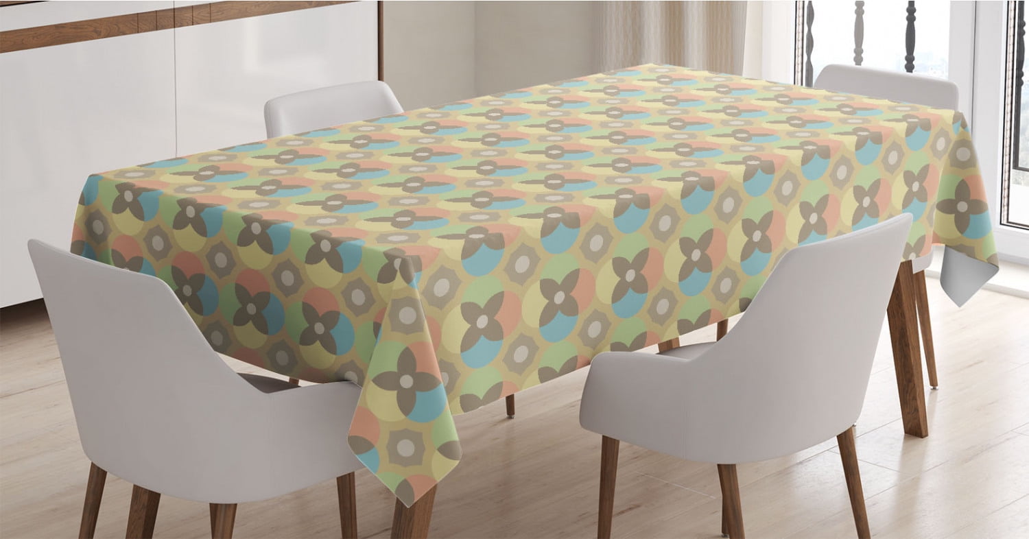 Retro Tablecloth, Vintage Pale Toned Circular Shapes Victorian Design ...