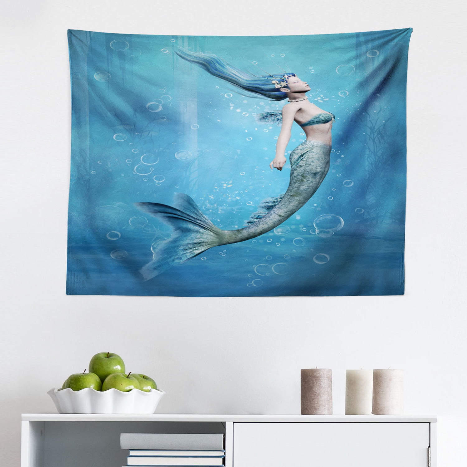 Underwater Tapestry, Mermaid Upper Body of a Woman and The Tail of Fish ...